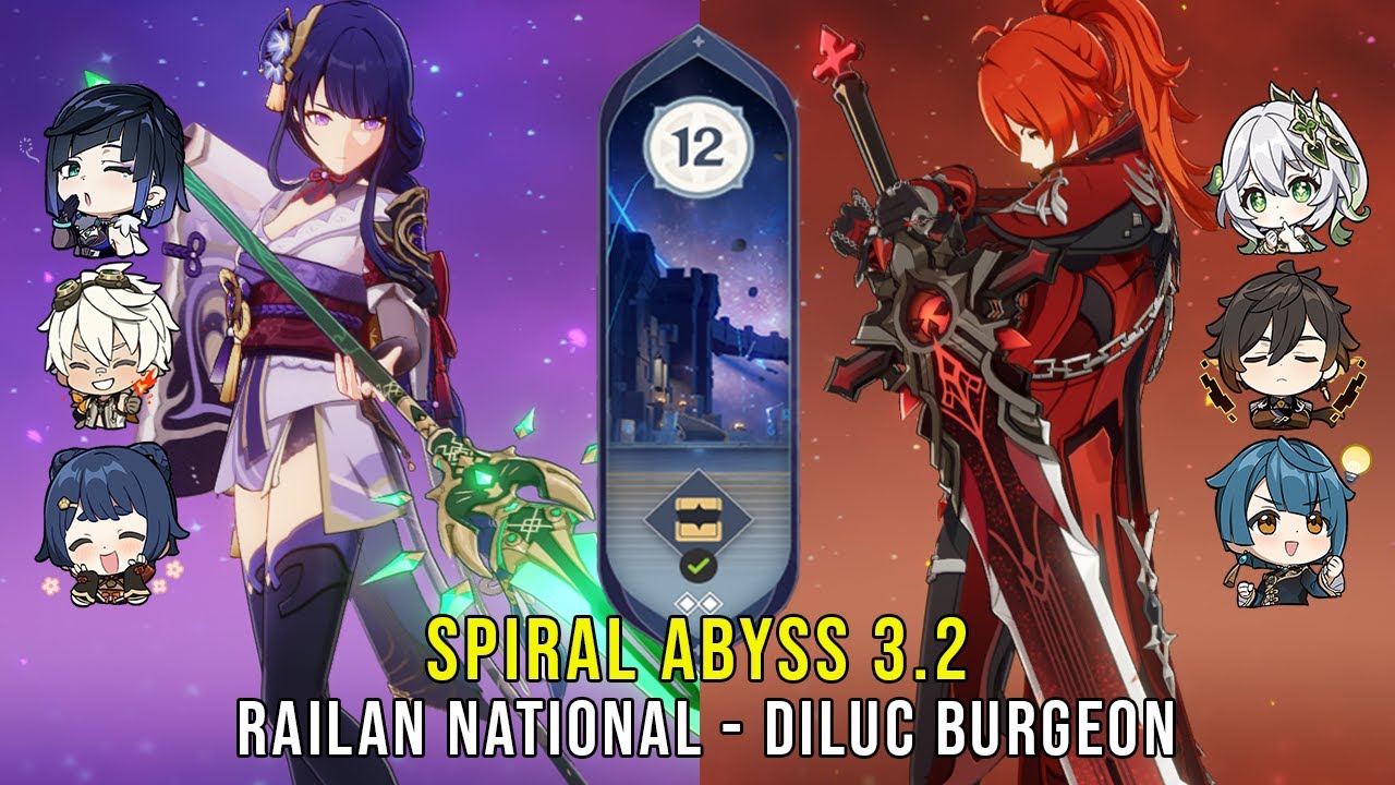 C0 Raiden Yelan National and C4 Diluc Burgeon - Genshin Impact Abyss 3.2 - Floor 12 9 Stars ...