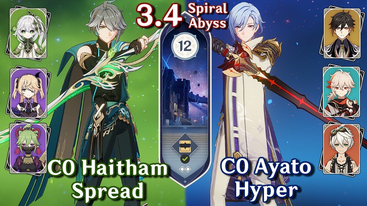 C0 Alhaitham Spread & C0 Ayato Hyper | Spiral Abyss 3.4 - Floor 12 9 Stars | Genshin Impact ...