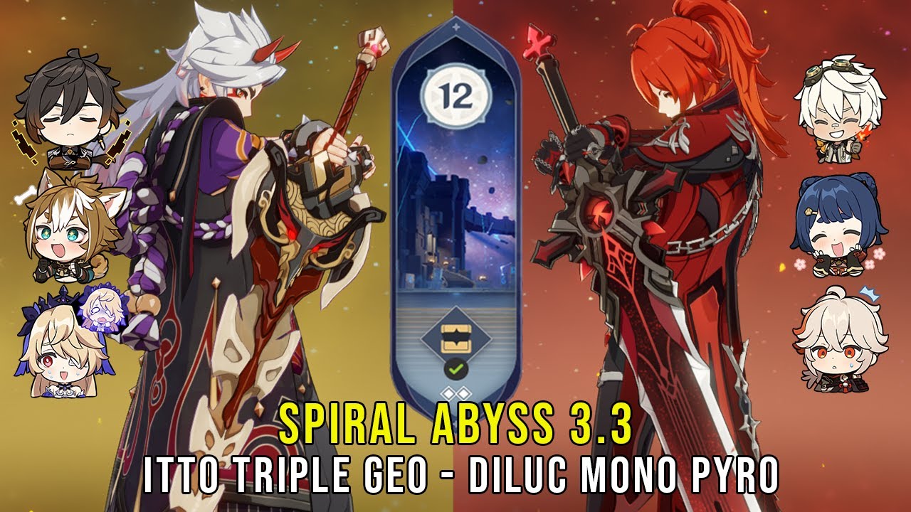C0 Itto Triple Geo and C5 Diluc Mono Pyro - Genshin Impact Abyss 3.3 - Floor 12 9 Stars ...