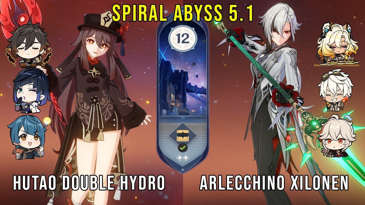 C1 Hutao Double Hydro and C0 Arlecchino Xilonen | Genshin Impact Abyss 5.1 Floor 12 9 Stars ...